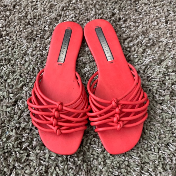 Zara | Shoes | Zara Red Leather Strappy Sandals | Poshmark